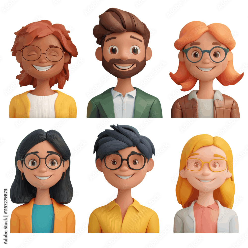 Cartoon profile picture of smiling diverse characters, celebrating ...