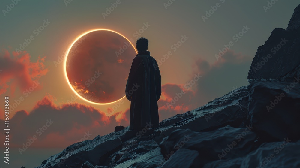 Celestial phenomenon of solar eclipse with perfect moon-sun alignment ...