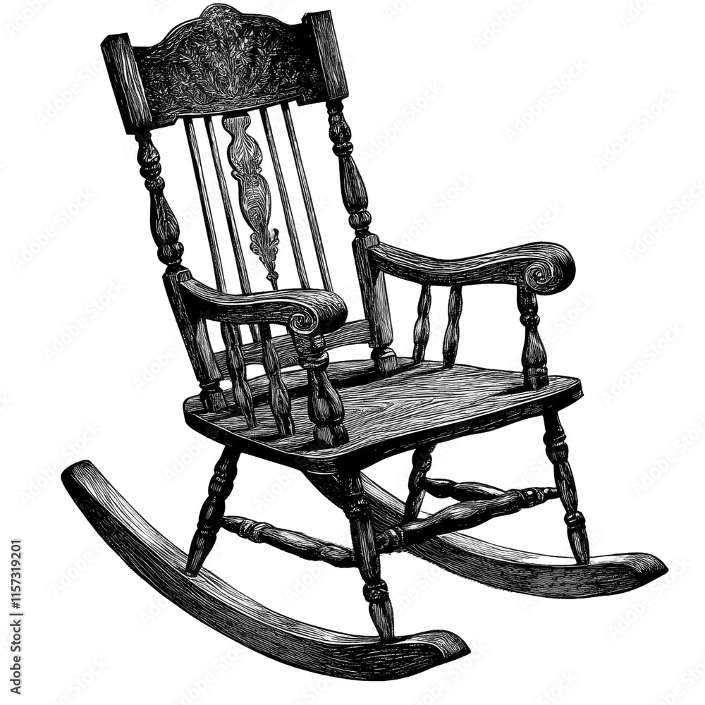 Vintage wooden rocking chair with intricate spindle work for cozy ...