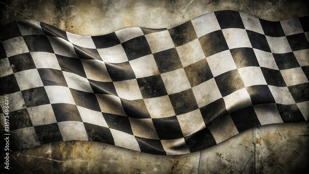 Vintage style racing flag with a classic black and white checkered ...