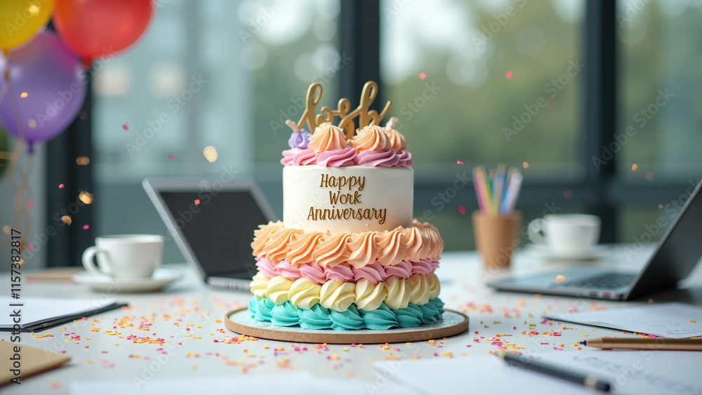 Office happy work anniversary cake in the table Stock Photo | Adobe Stock