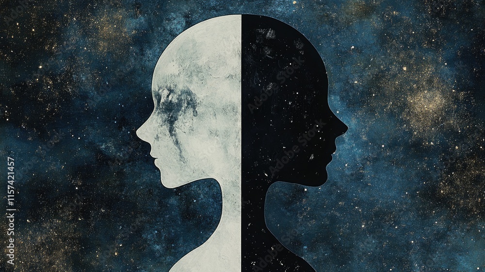 Dual personality concept art A split face, half light, half dark ...