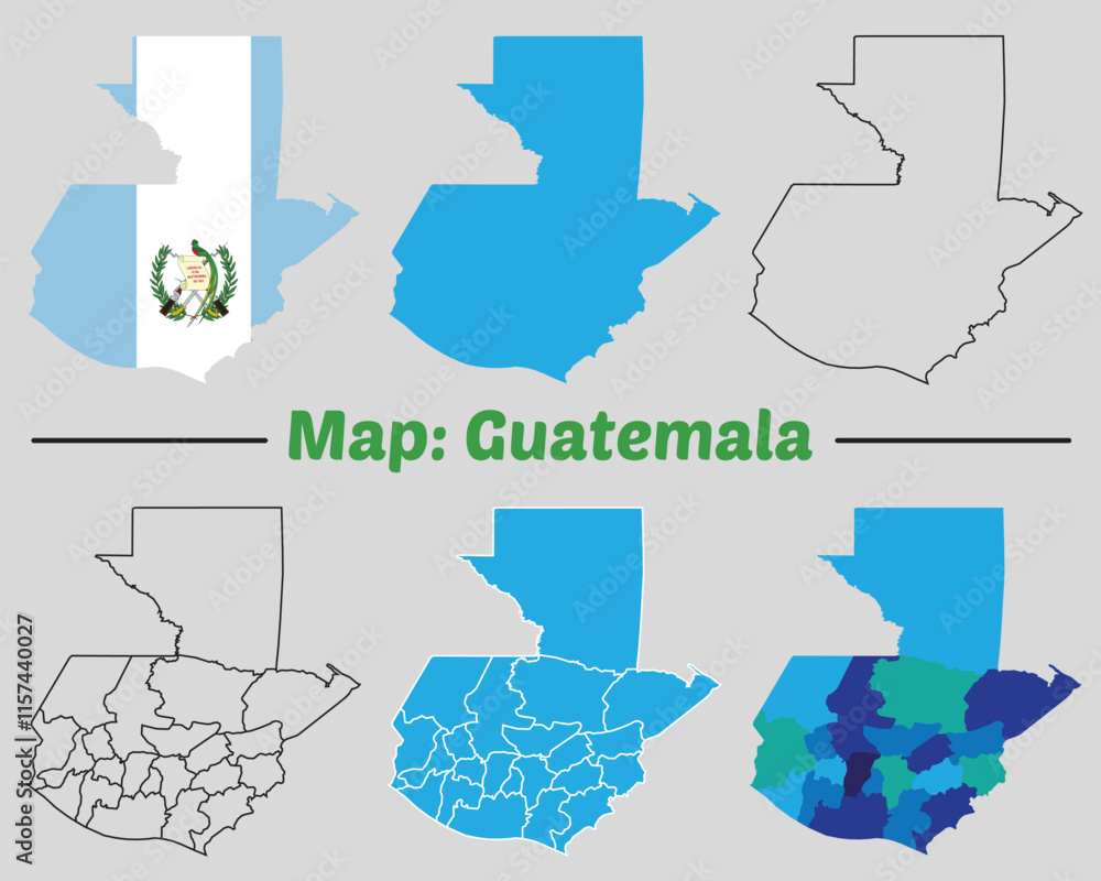 Guatemala country map set. internal provinces borders marked, Simple ...