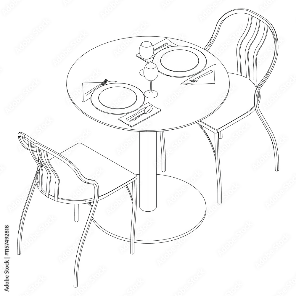 Round table and chair vector set. Restaurant chair and table. Outline ...