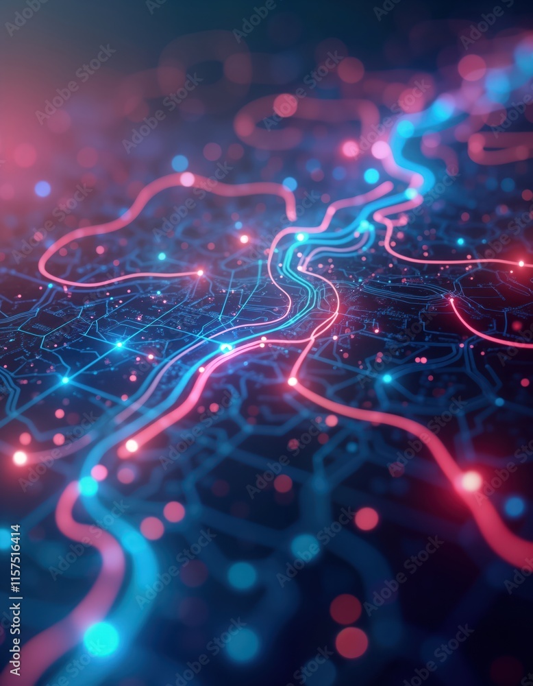 Futuristic Tech Roadmap Visualizing Modern City Network Intricate Paths Of Data Flow