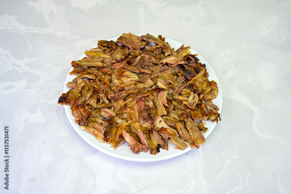 Lavash zurna doner kebab ( zurna durum ) or shawarma sliced in plate ...