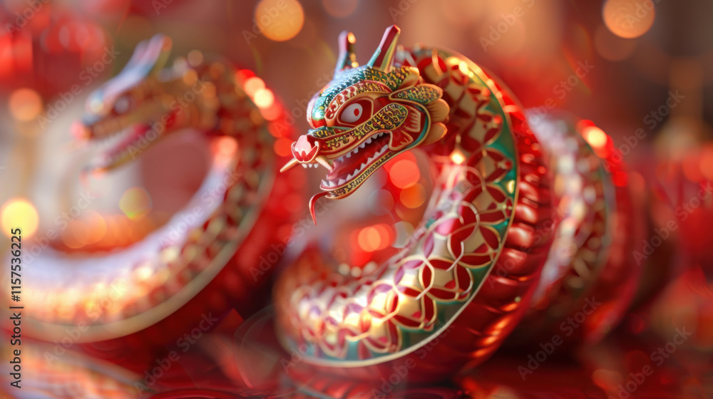 Chinese New Year snake figurines, traditional festive theme, vibrant ...