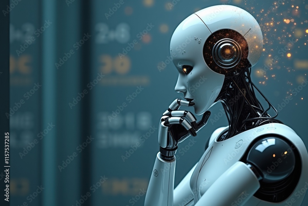 Futuristic humanoid robot with glowing holographic neural pathways and ...