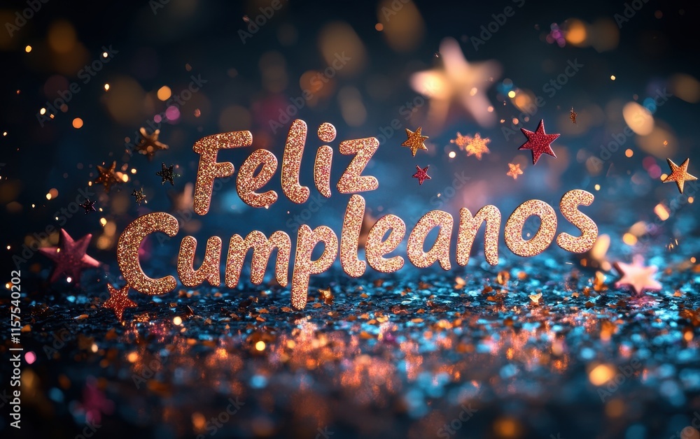 Sparkling Feliz Cumpleanos Birthday Greeting Card Design with Glitter ...