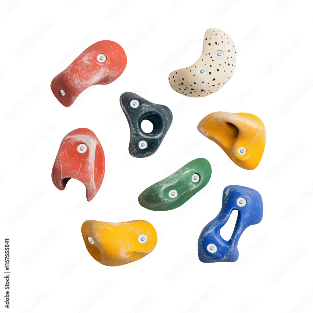 Set of grips different colors and shapes for climbing wall isolated on ...