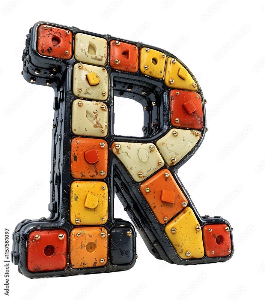 English Alphabet R made of white and black coloured with golden shade ...