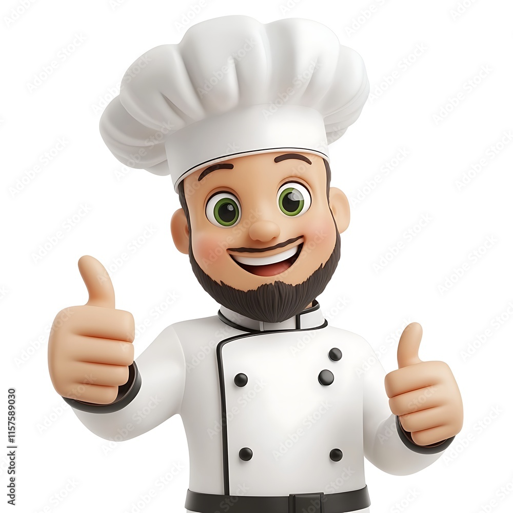 Chef's Thumbs Up! A cheerful 3D cartoon chef gives a double thumbs-up ...