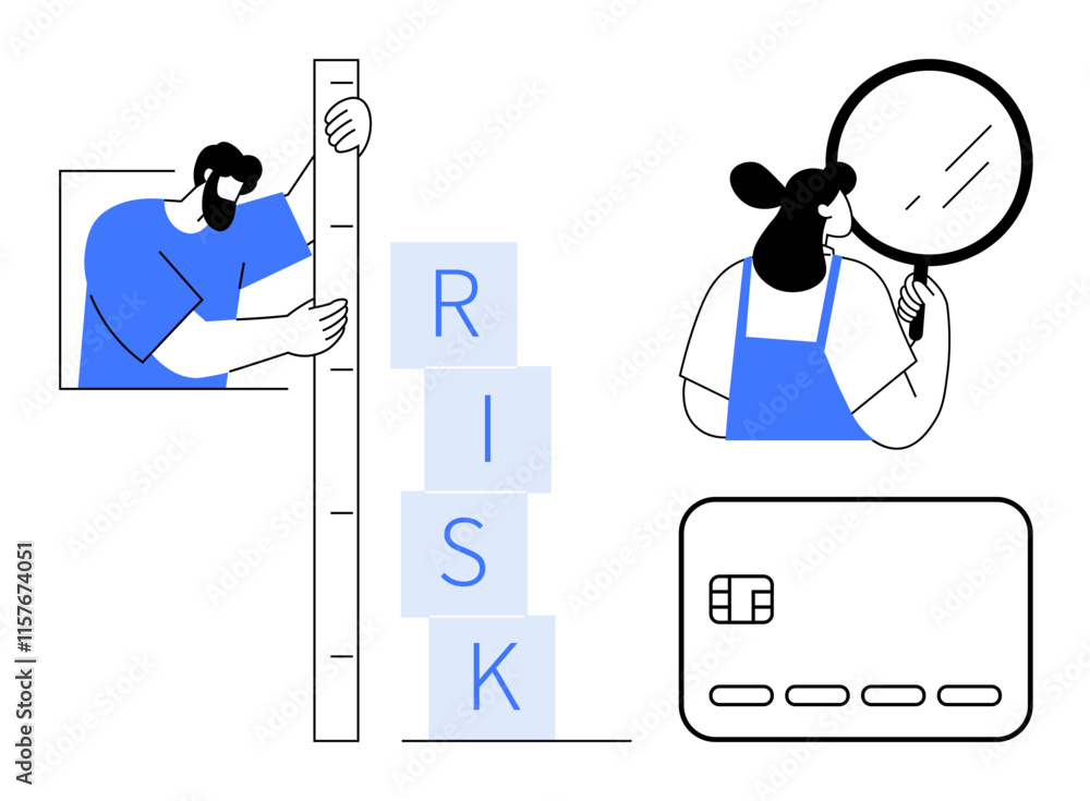 Person measuring risk height with ruler, woman inspecting with ...