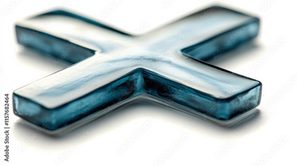 Elegant Blue Glass Cross Shape on a Reflective Surface, Perfect for ...