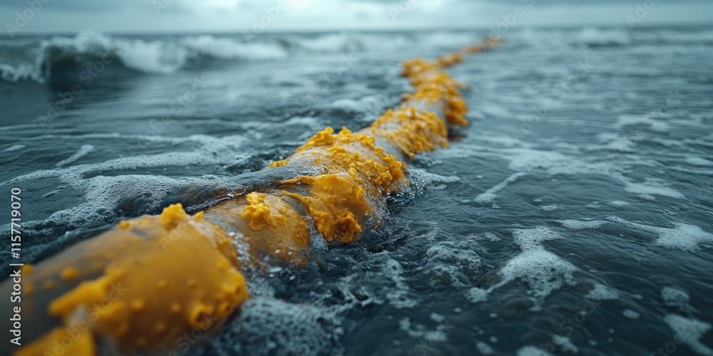 A yellow pipe protruding from the ocean, possibly part of an offshore ...