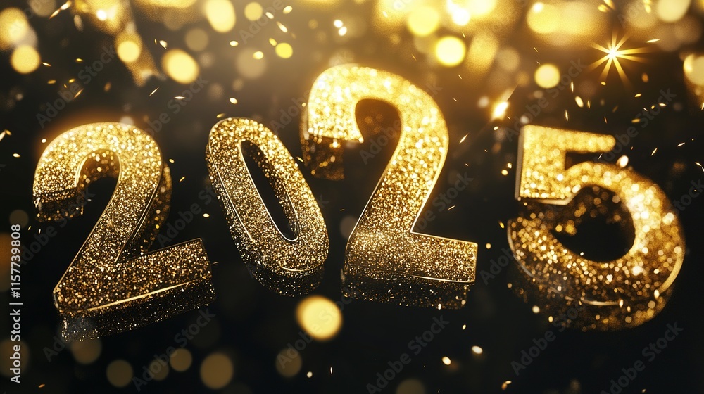 Golden 2025 Numbers Sparkling Against Dark Background, Symbolizing ...