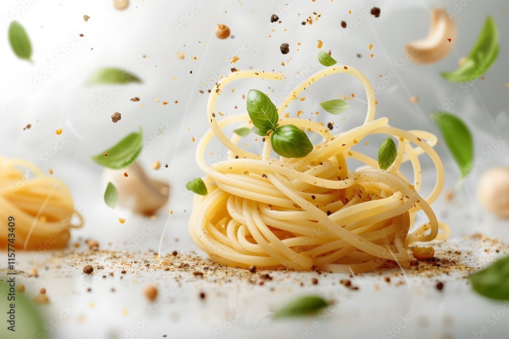 Falling Funghetti Uncooked Italian Pasta Isolated on Transparent ...