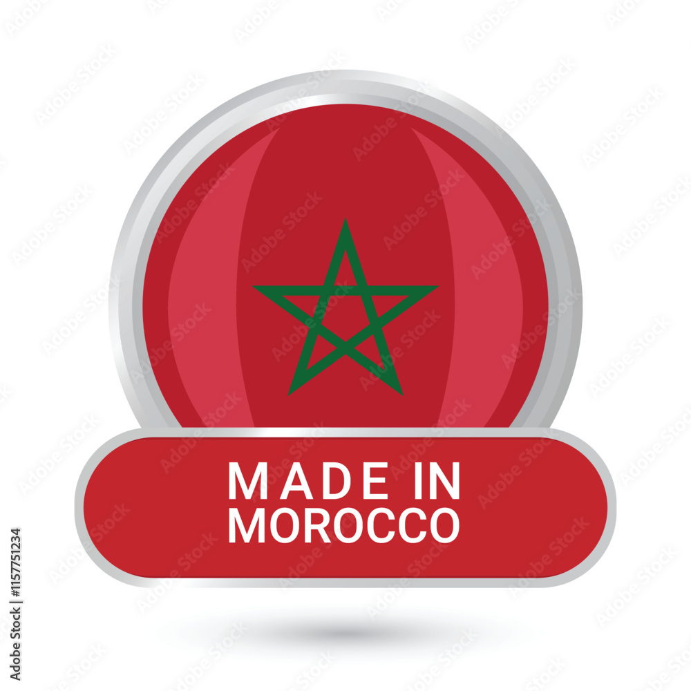 Made in Morocco flag button round glossy shiny 3D badge vector ...