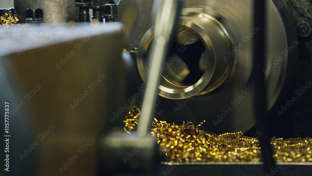 Brass swarf is accumulating below a lathe turning a brass metal part in ...