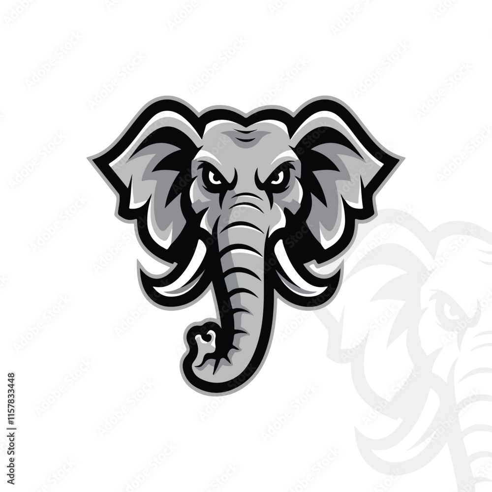 Bold and Fierce Elephant Head Logo in Black and White for Sports Teams ...