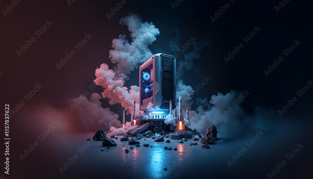 Gaming computer, gaming pc, pc, rgb, rockets, planes, space, base, air ...