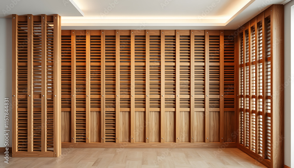 Decorative wooden partition for the interior. Wooden slatted panels ...