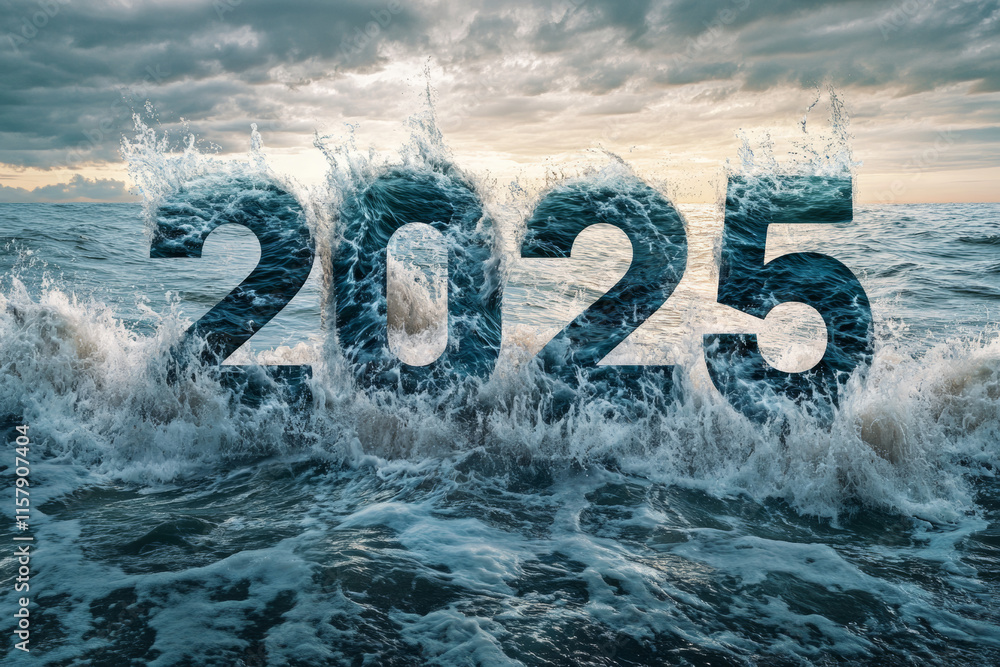 Stock-Illustration „2025 concept of sea level rise, flooding, storms ...