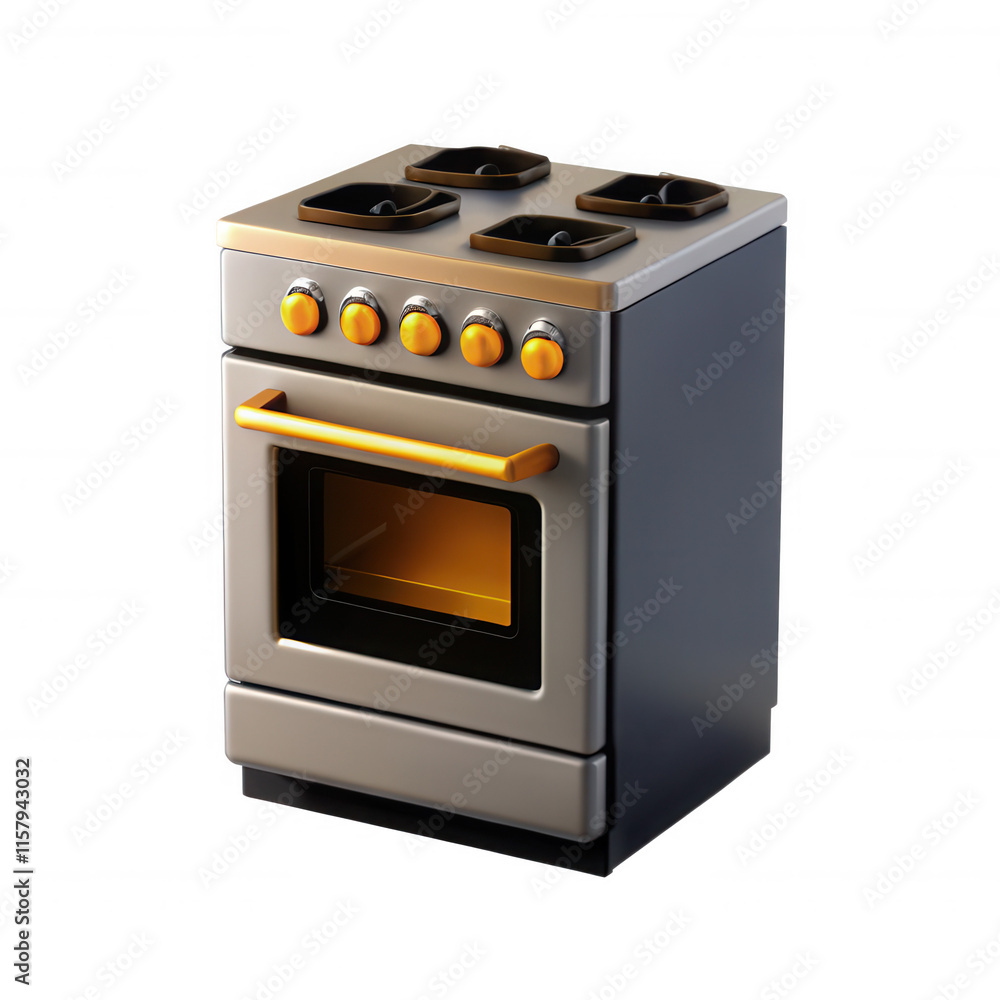 This image shows a beautifully designed 3D model of a kitchen stove ...