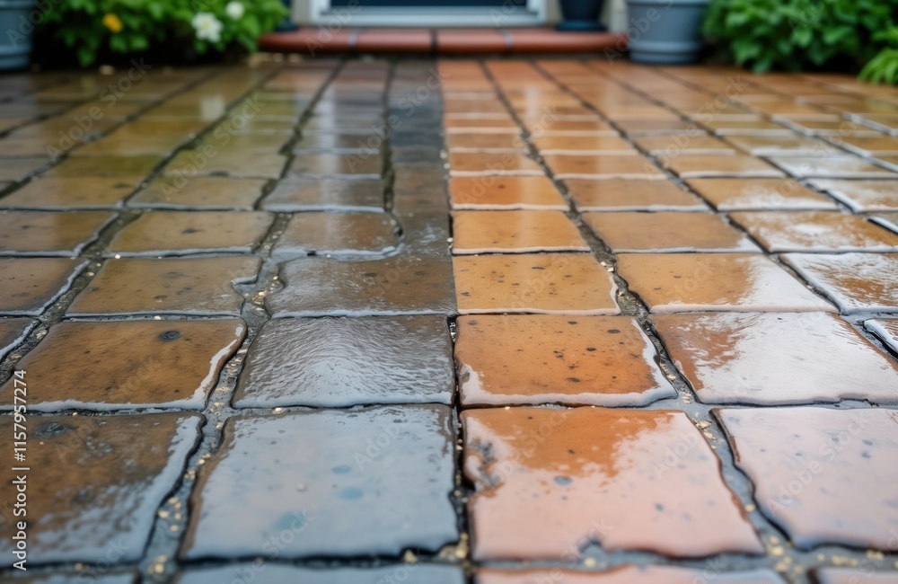 Foto de Stock Patio paving slabs show clear contrast between dirty ...