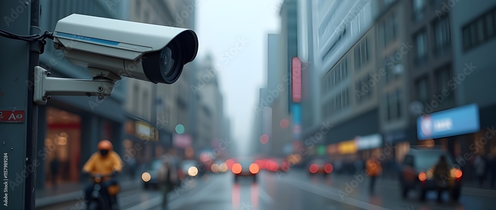 The image shows a surveillance camera mounted on a pole, monitoring a ...