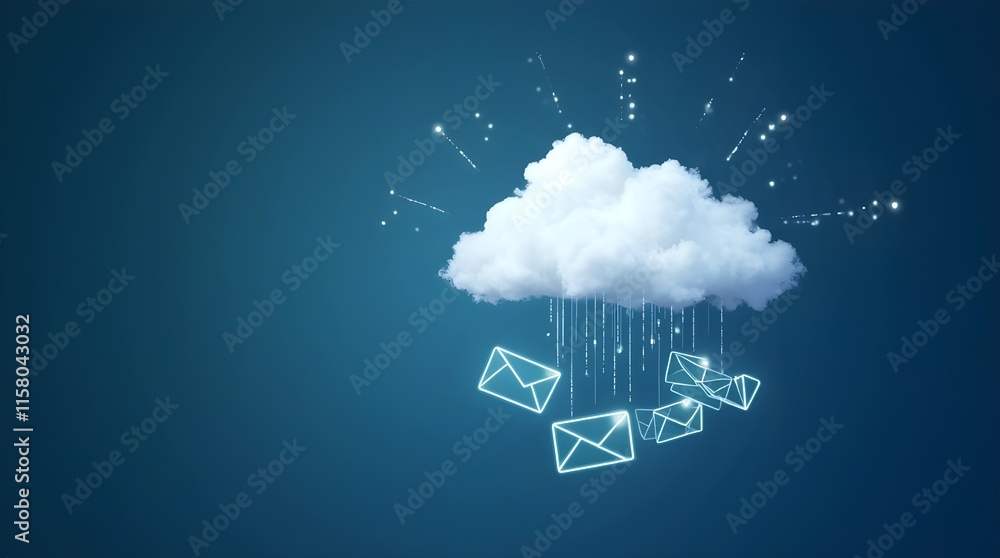 The image depicts an abstract design of a blue cloud with glowing ...