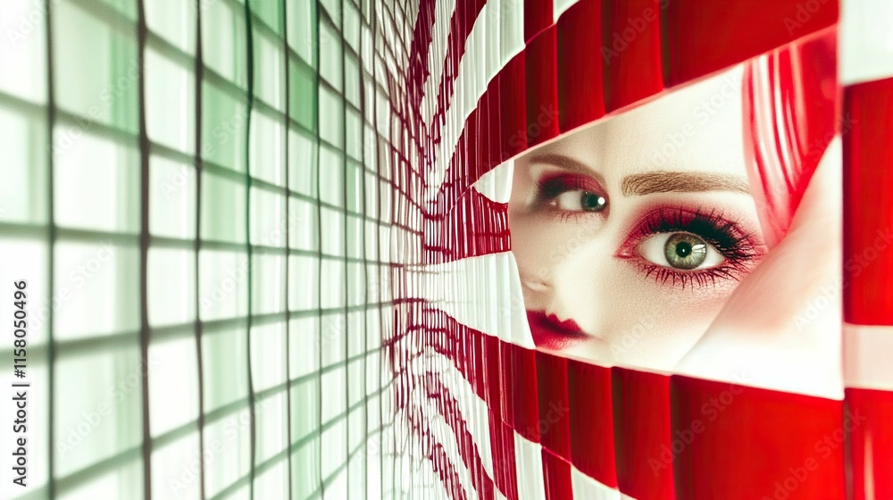 Reeded and Ribbed Glass. Model hidden behind mirror pattern. Glitched ...