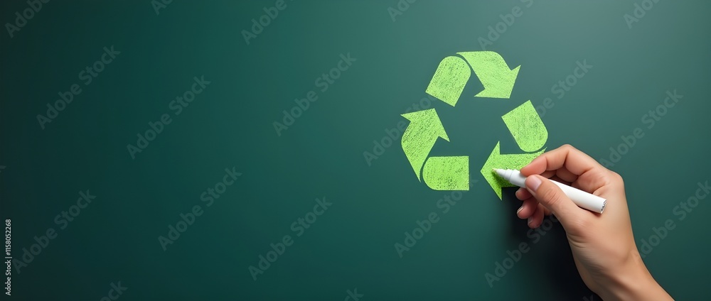 The image shows a hand holding a green marker, drawing a green ...