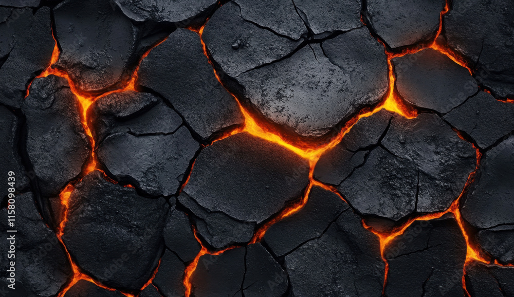 Dark textured background with lava cracks, glowing orange fissures, and ...
