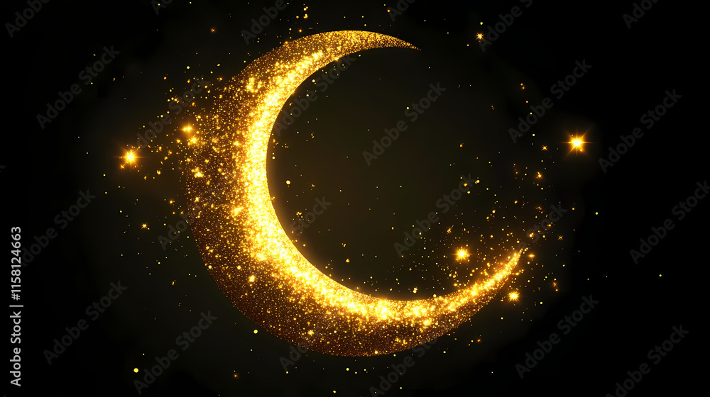 Gold glitter crescent moon shiny sparking, golden moon glittering ...