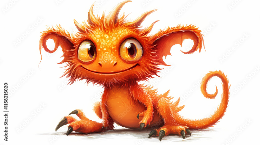 Cute funny monster, picture for kids, fabulous cartoon character, ifrit ...