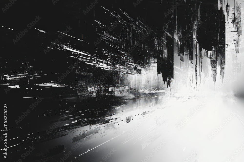 Abstract black-and-white displacement map with distorted glitch ...