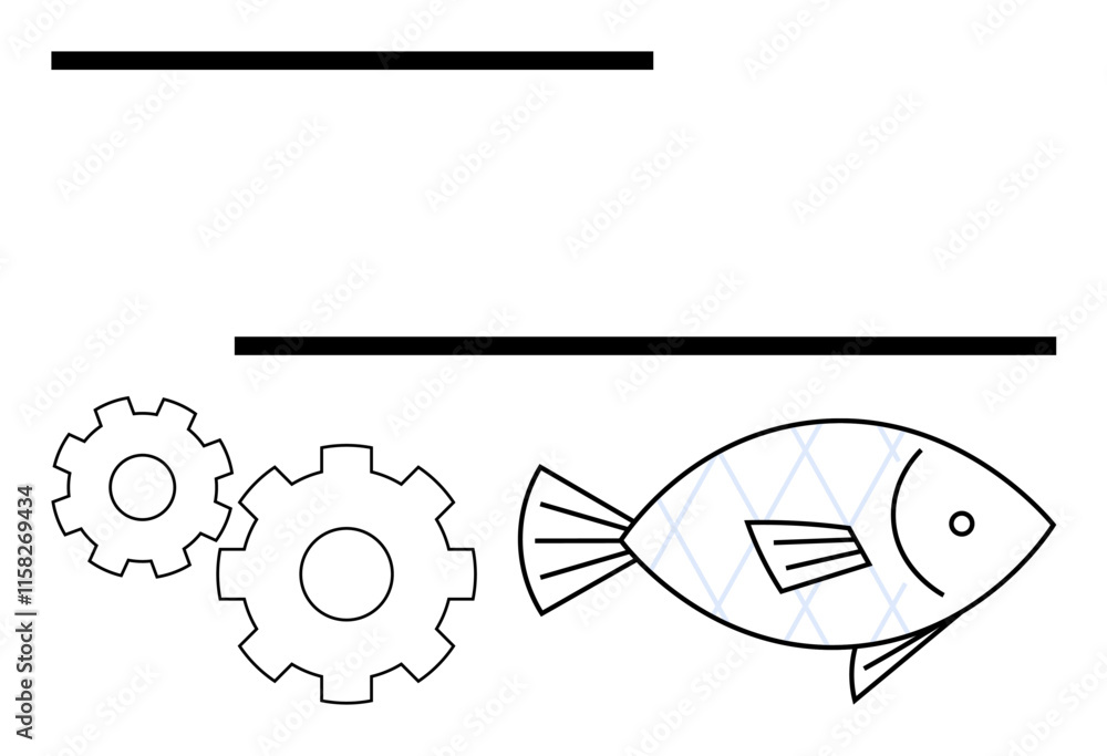 Fishbone diagram with fish icon, two gears, and two horizontal lines ...