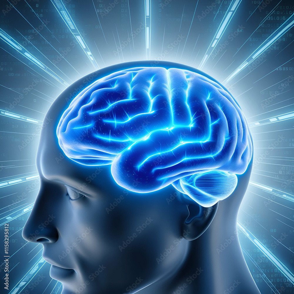 Abstract human head glowing digital futuristic Neurofeedback EEG ...