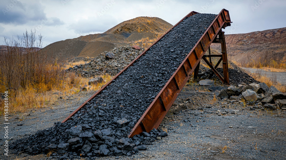Massive Heap of Raw Iron Ore in an Outdoor Industrial Landscape Setting ...