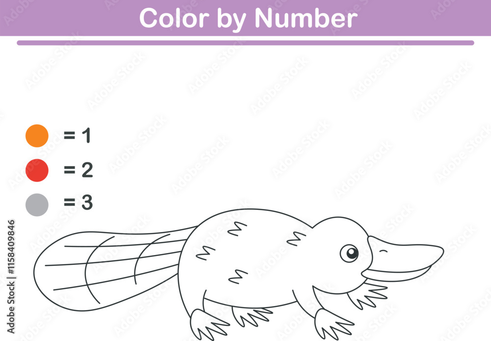 Color by numbers. Coloring page for kids. Coloring with cute platipus ...