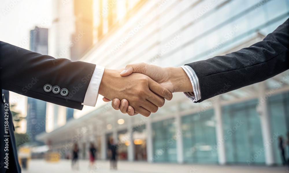 Businessman businesswoman male female shakehand together agreement ...