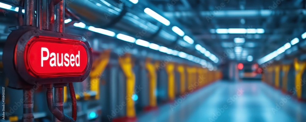 Digital display in a factory showing 'Paused' in bold red, highlighting ...