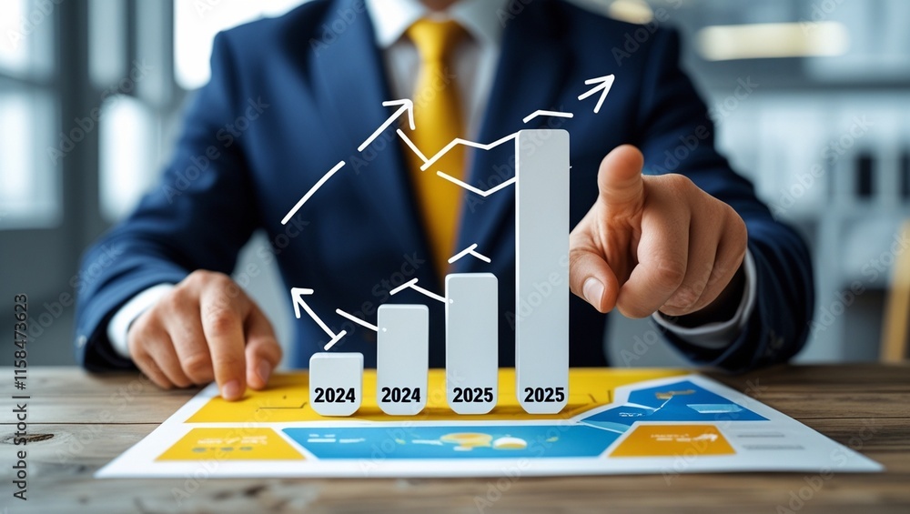 Development and shift from the 2024 to 2025 concept. A person pointing ...