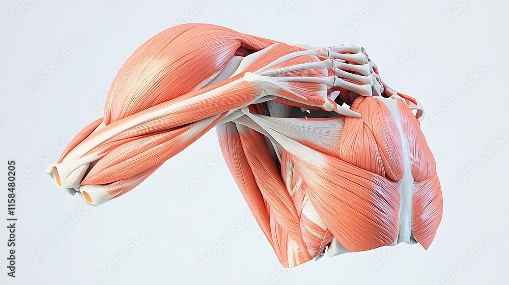 3D model of the human shoulder joint with muscles and connective ...