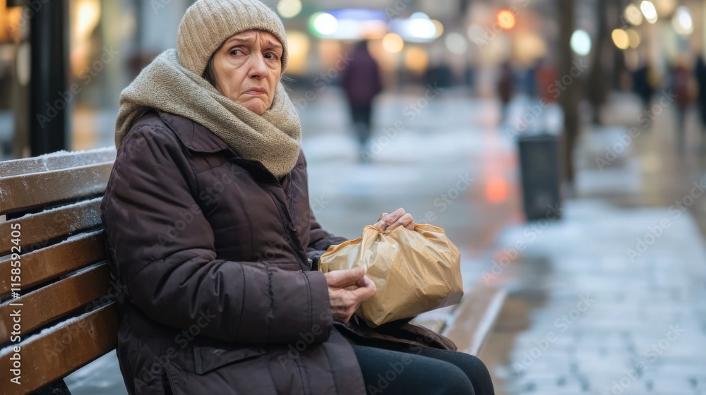 Elderly person standing alone, looking confused and uncertain ...