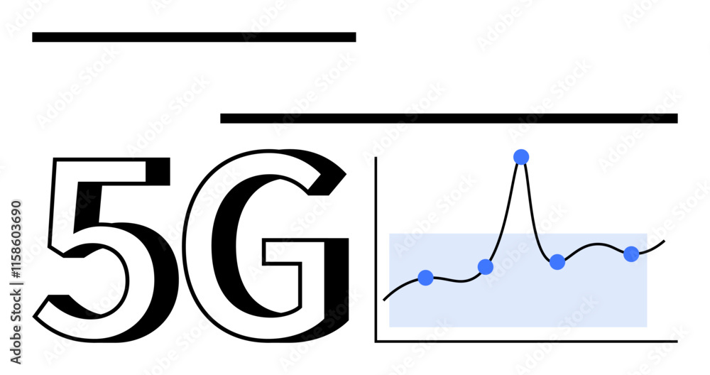 5G logo paired with a data line graph indicating connection progress ...
