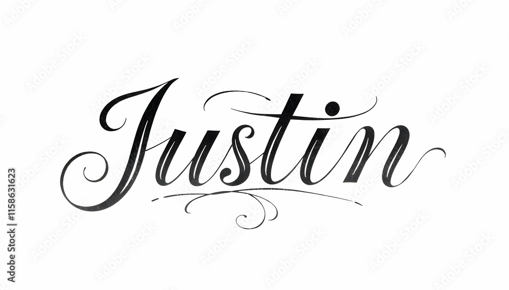 Elegant Justin Name Design: A Stylish Cursive Lettering Art Stock ...