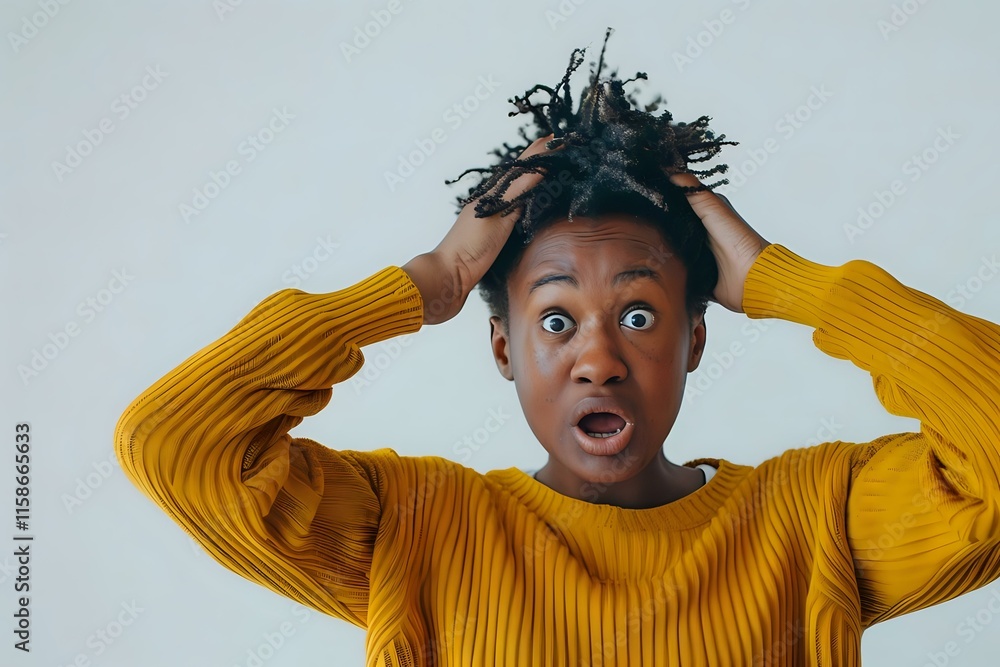 Woman Shows Shock and Surprise with Wide Eyes and Open Mouth, Grabbing ...