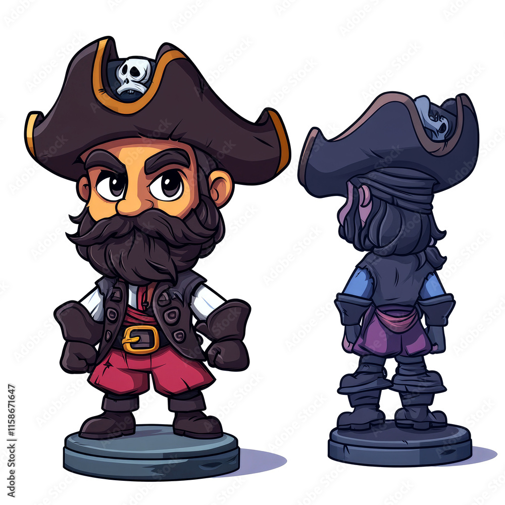 Cartoon pirate figurine, front and back views. Stock Illustration ...